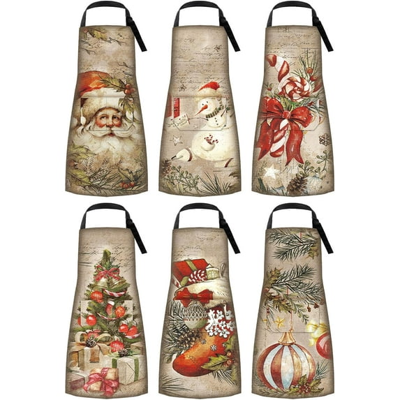 6 Pcs Christmas Aprons for Women Xmas Tree Aprons with Pockets Vintage ...