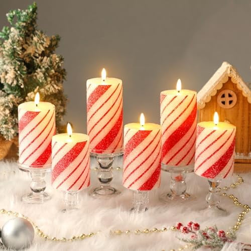 6 Pcs Christmas Candles 4, 5, 6 Inch Battery Operated Flameless Pillar ...