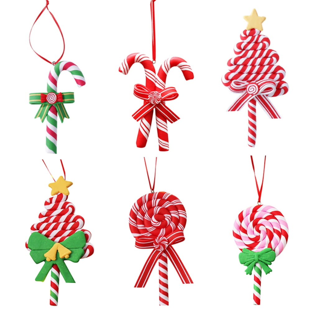 6 Pcs Christmas Candy Lollipop Ornament Set Vibrant Red White Candy ...