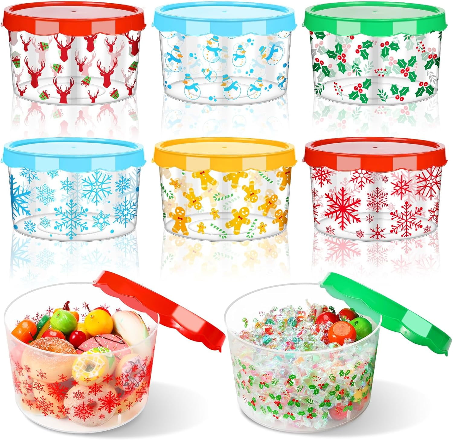 6 Pcs Christmas Cookie Containers Jar Storage Buckets with Lids Plastic ...