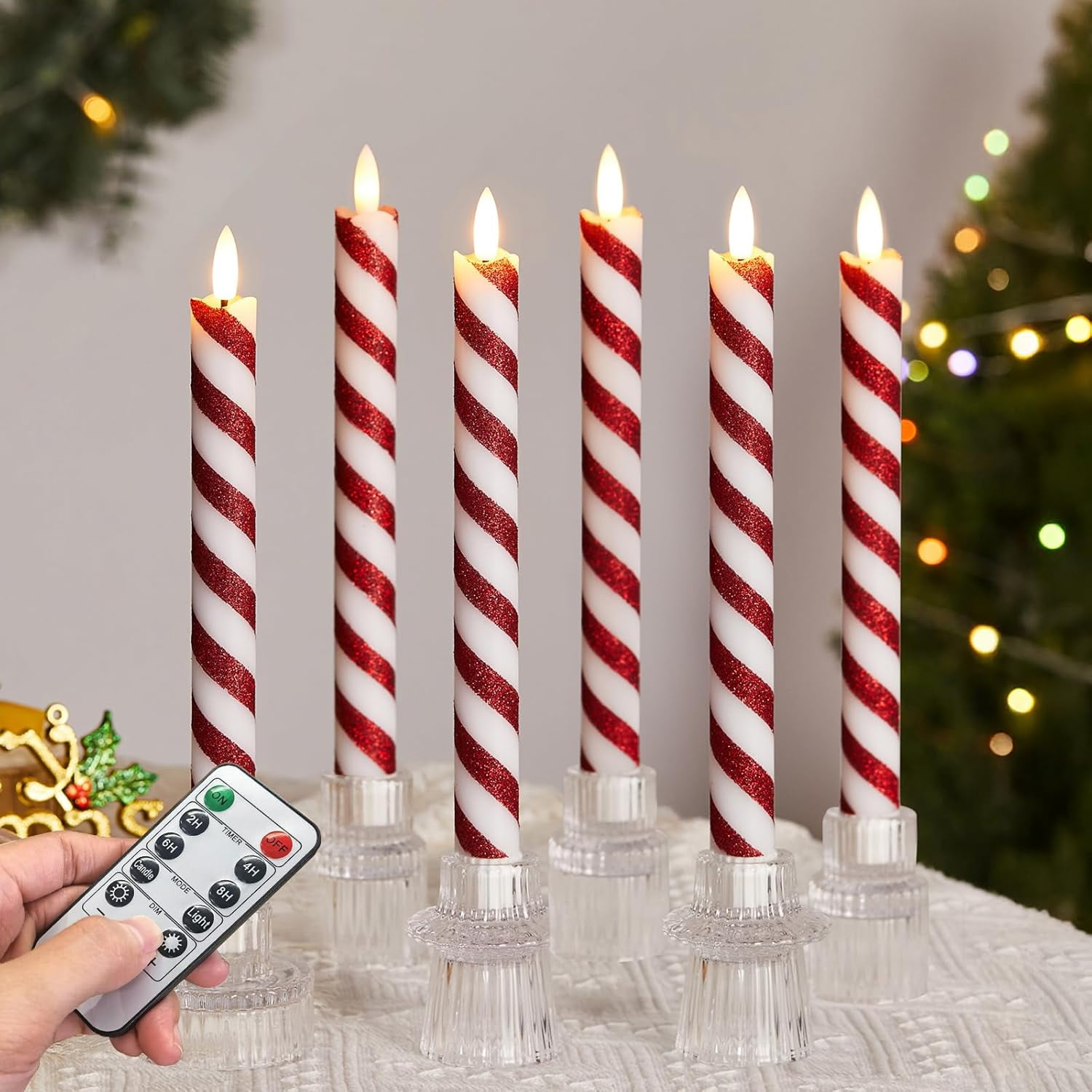 6 Pcs Christmas Flameless Taper Candles with Remote and Timer, 10 Inch ...
