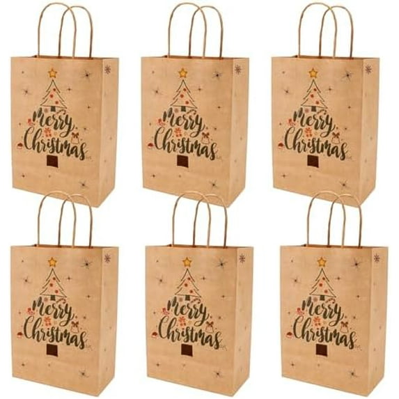6 Pcs Christmas Gift Bags,Christmas Bags for Xmas Holiday Gifts Kraft ...