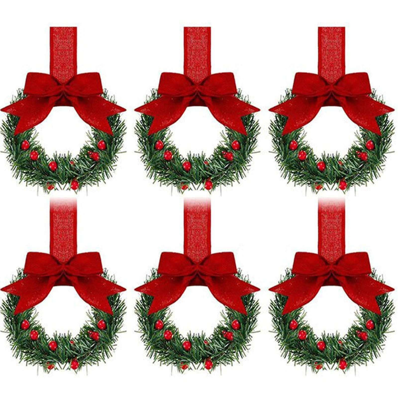 6 Pcs Christmas Kitchen Cabinet Wreaths with Ribbon 5 Inch Mini ...