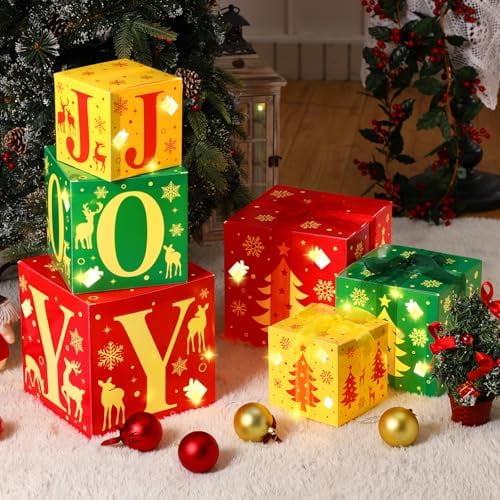 6 Pcs Christmas Lighted Gift Boxes LED Christmas Pre-lit Present Box ...