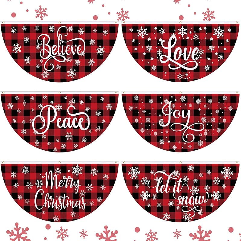 6 Pcs Christmas Red Buffalo Plaid Bunting Fan Flag for Outside ...