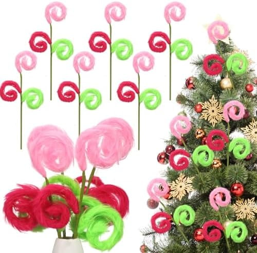 6 Pcs Christmas Tree Picks 17in Pink and Lime Green Furry Christmas ...