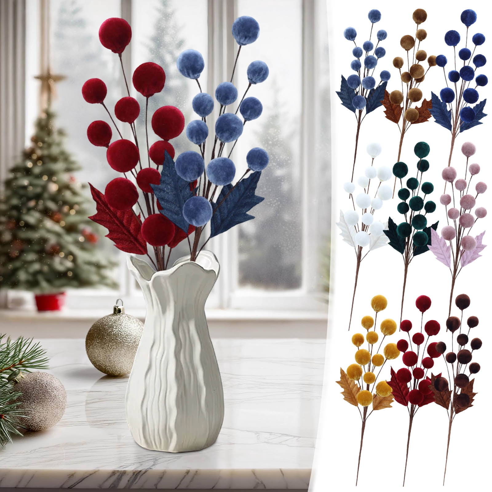 6 Pcs Christmas Tree Picks Set, Velvet Christmas Ornaments, Christmas ...