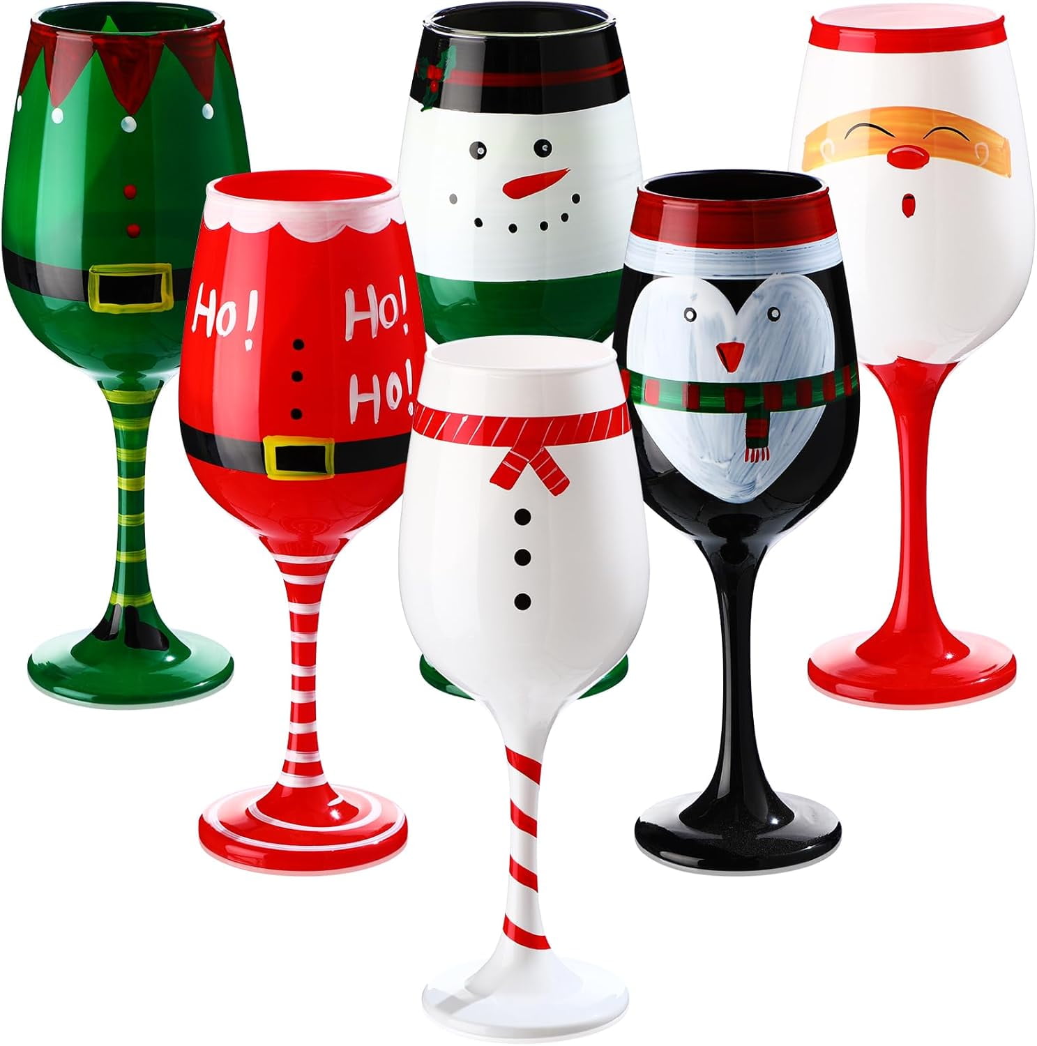6 Pcs Christmas Wine Glasses Set with Stem Holly Holiday Wine Goblets ...