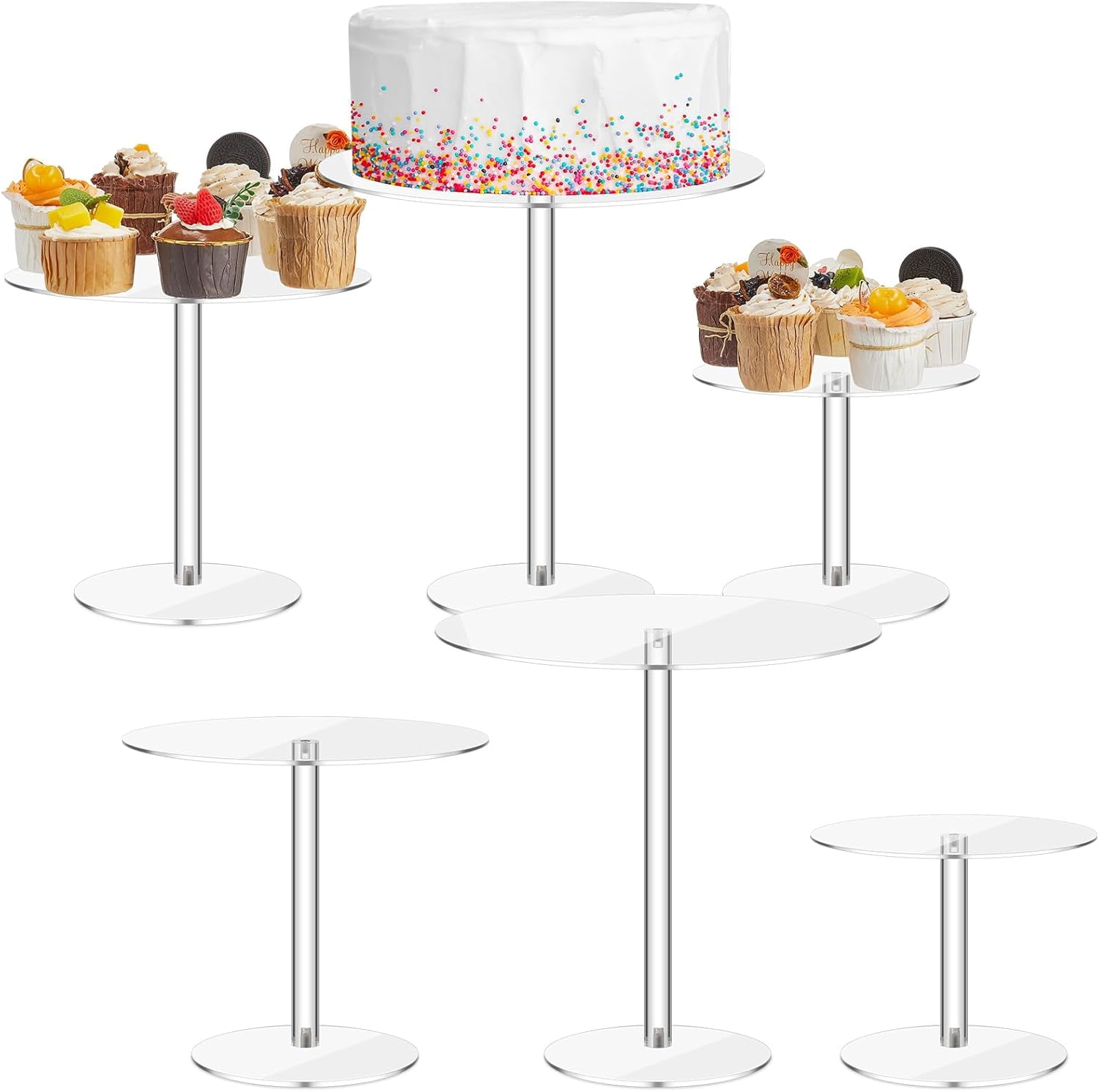 6 Pcs Clear Acrylic Cake Stands Round Cupcake Pizza Stands Dessert ...