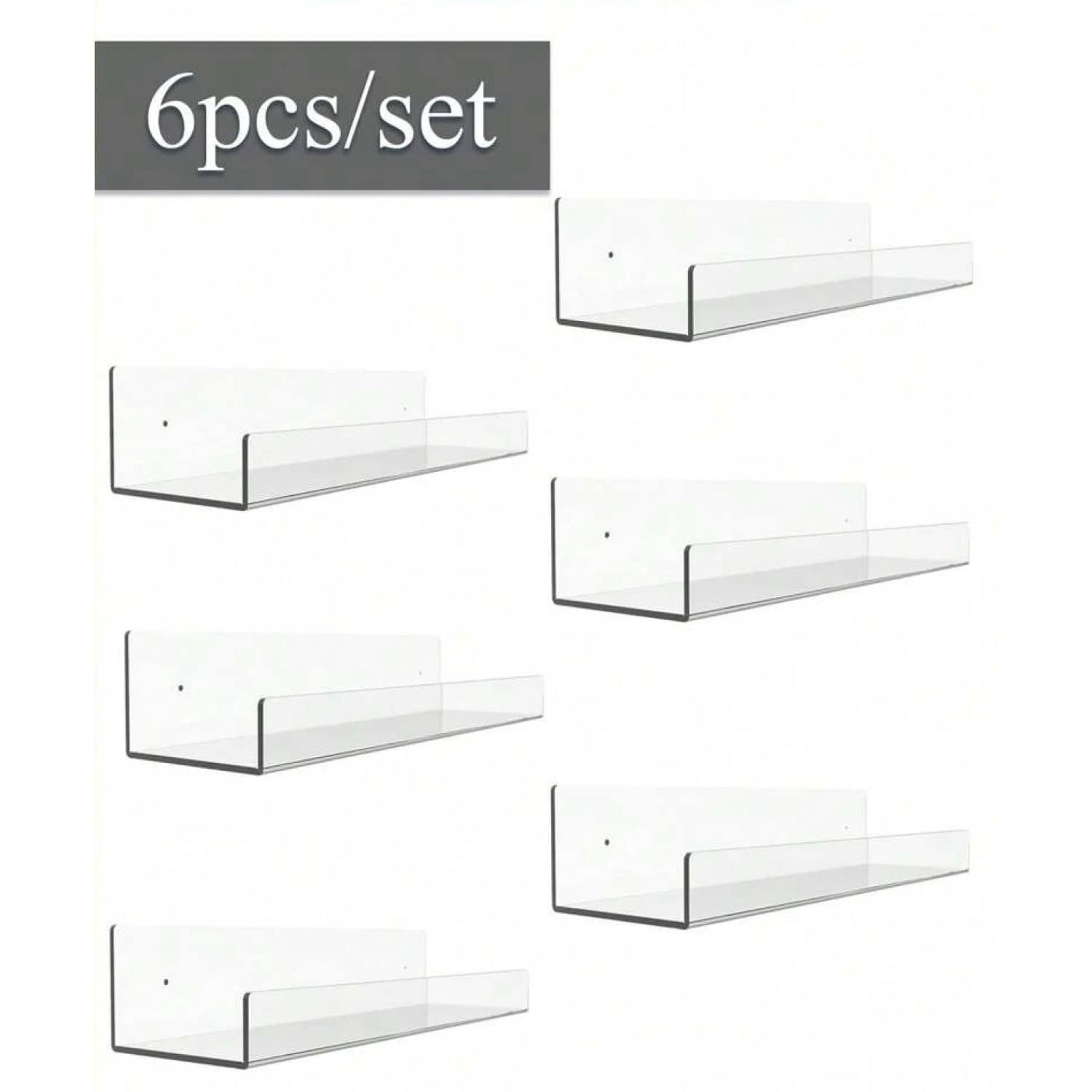 6 Pcs Clear Acrylic Shelves For Wall Storage, 15" Floating Shelves Wall ...