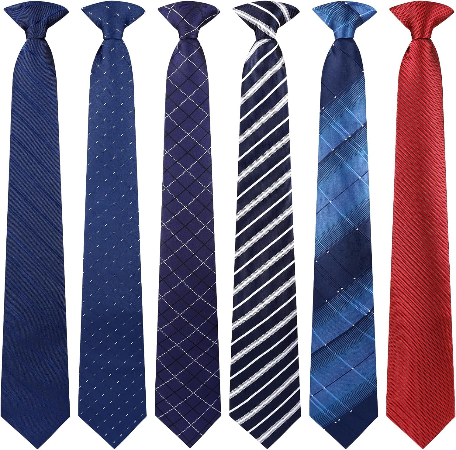 6 Pcs Clip on Ties for Men 20 Inch Mens Clip on Tie Plaid Striped Dots ...
