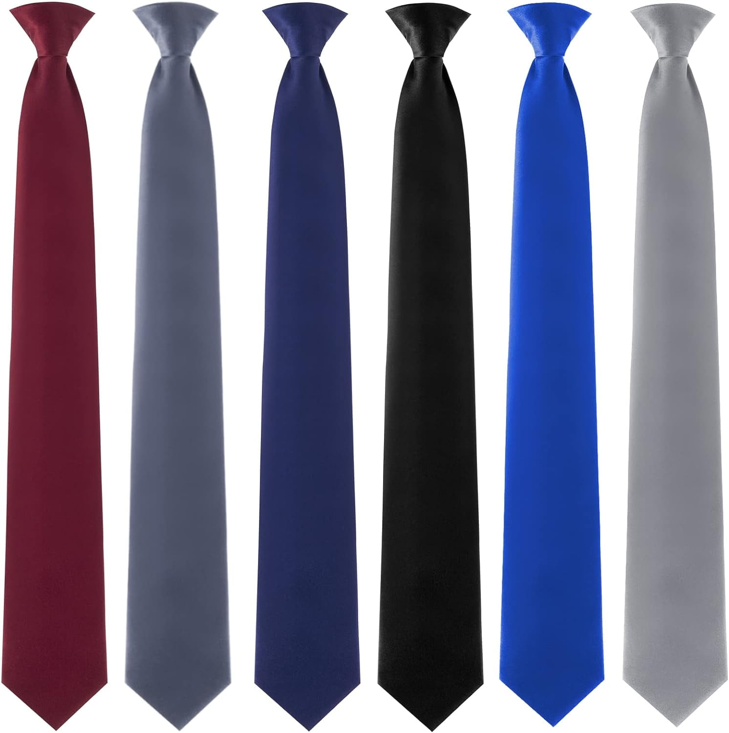 6 Pcs Clip on Ties for Men Solid Color Men's Tie Clip on Necktie 20 ...