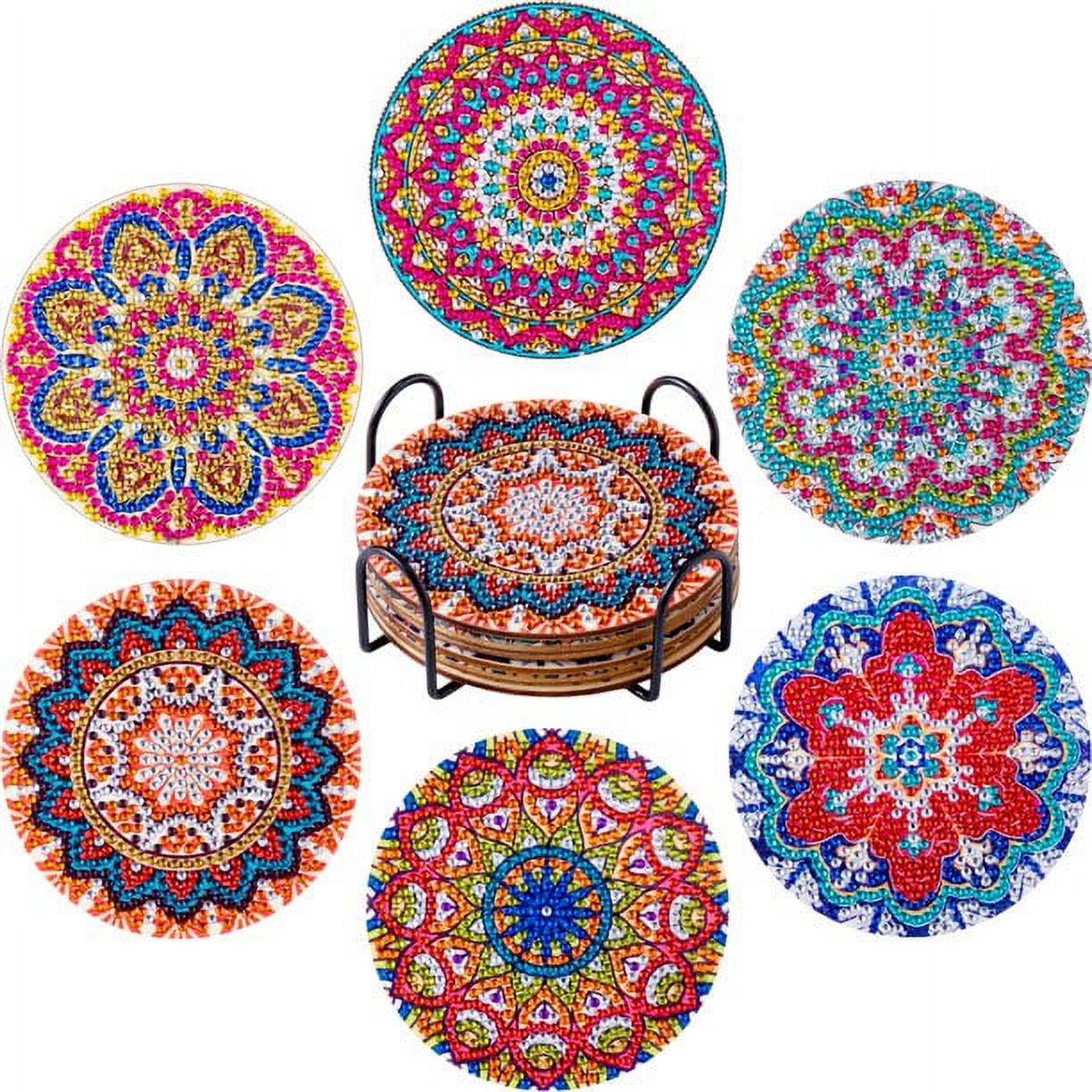 6 Pcs Coasters Kit with Holder, DIY Diamond Art Coasters Kits for ...