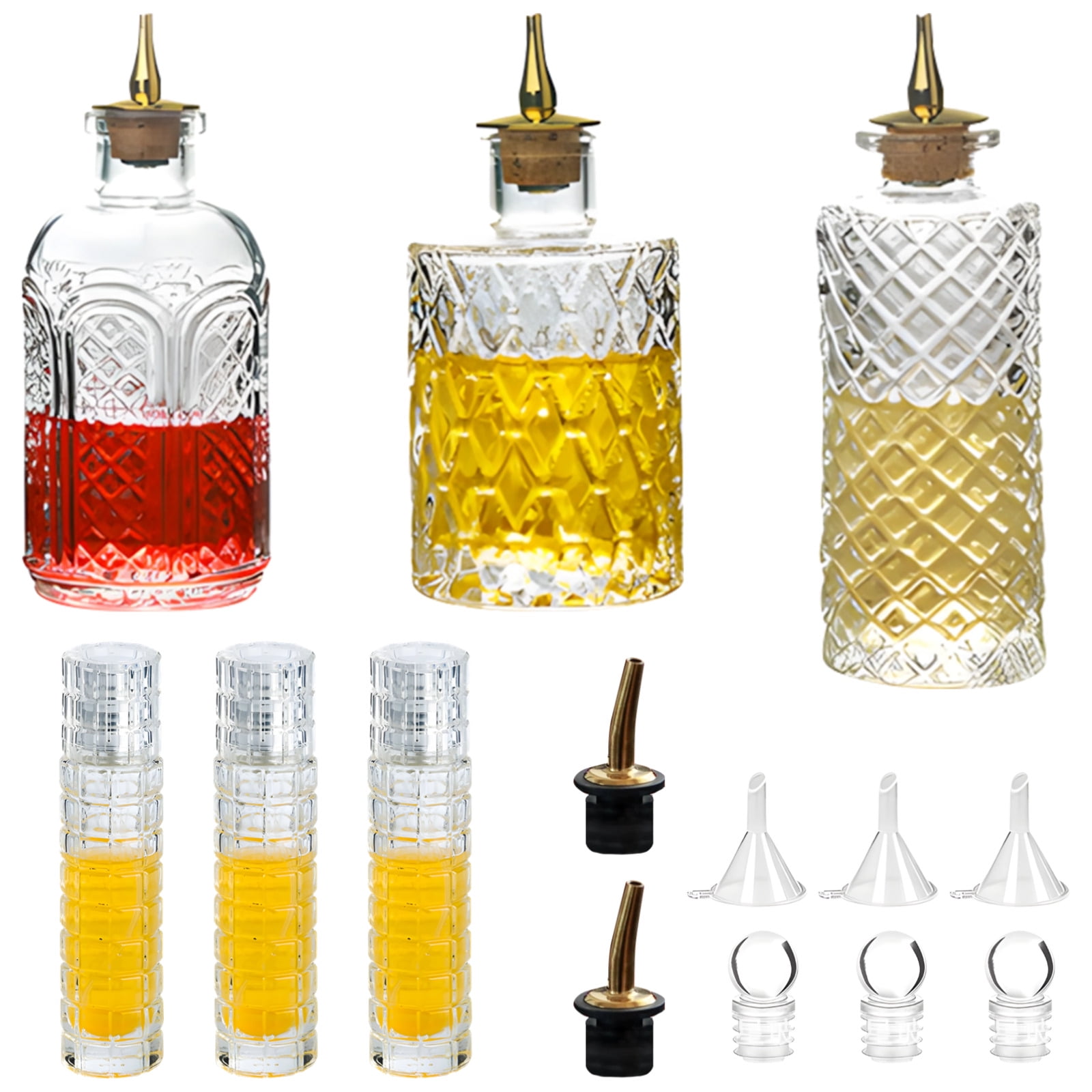 6 Pcs Cocktail Bottles Set, Including 3 Styles Bottles, Classic Diamond ...