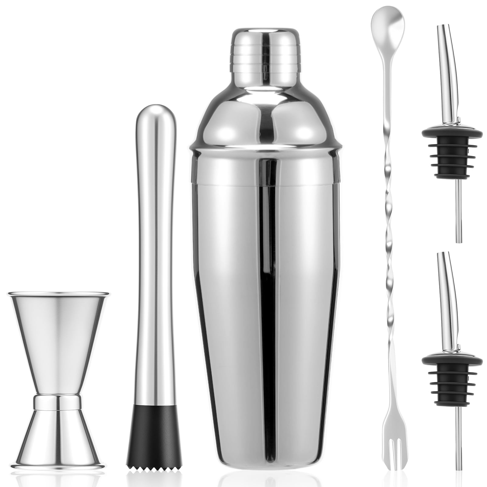 6 Pcs Cocktail Shaker Set 304 Stainless Steel Bar Set Cocktail Shaker ...