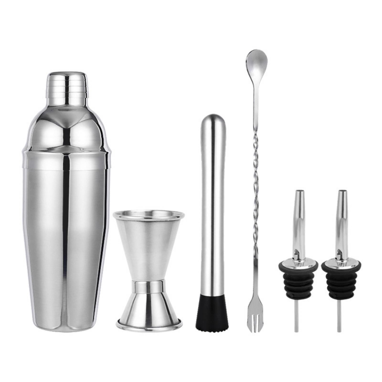 6 Pcs Cocktail Shaker Set,Martini Shaker Built-in Drink Shaker Strainer, Muddler, Jigger, Mixing ...
