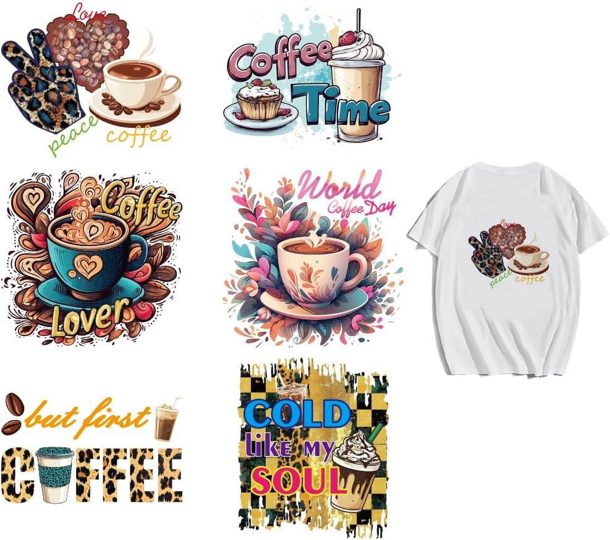 6 Pcs Coffee Theme Iron on Decals Patches Coffee Cup Coffee Beans ...