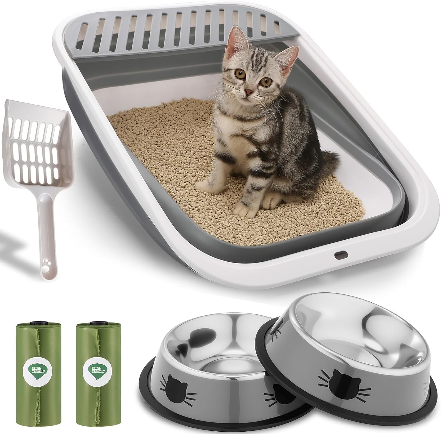 6 Pcs Collapsible Kitten Litter Box Kit 1 Large 20.7 x 15.8 x 5.5 Inch ...