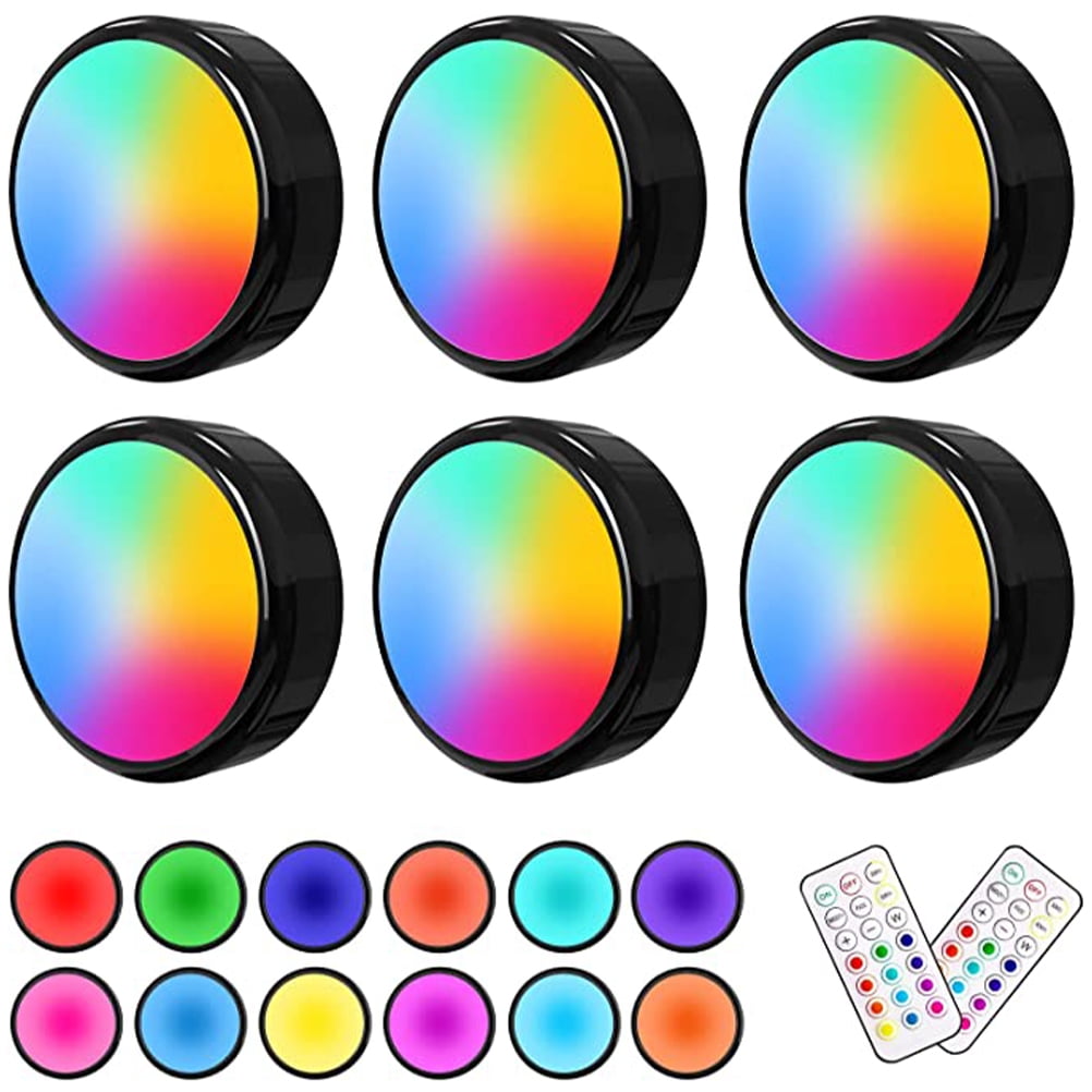 6 Pcs Color Changing Cabinet Lights Bedroom LED Hockey Pucks Button ...