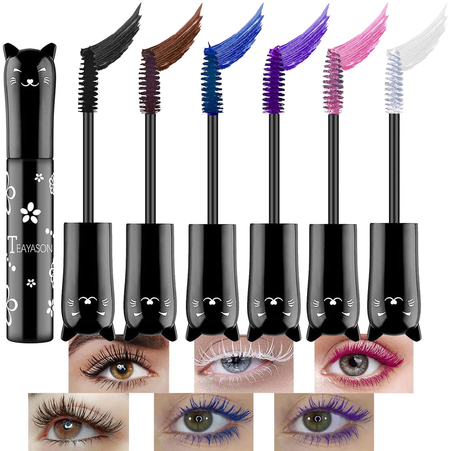 6 Pcs Colored Waterproof Mascara Set, Rainbow Color Fiber Mascara Long ...