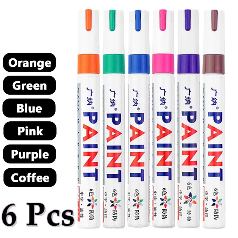 6 Pcs Colorful Permanent Paint Marker Waterproof White Markers Tire ...