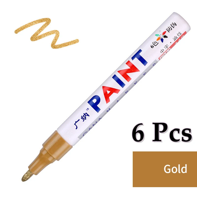 6 Pcs Colorful Permanent Paint Marker Waterproof White Markers tire ...