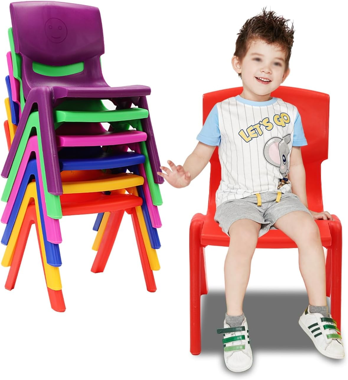 6 Pcs Colorful Stackable Kids Plastic Stack Chairs with 11.02in Seat ...