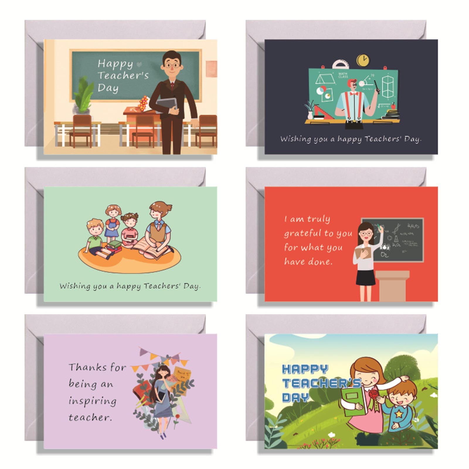 6 Pcs Colorful Teacher Thank You Cards with Envelopes From Student ...