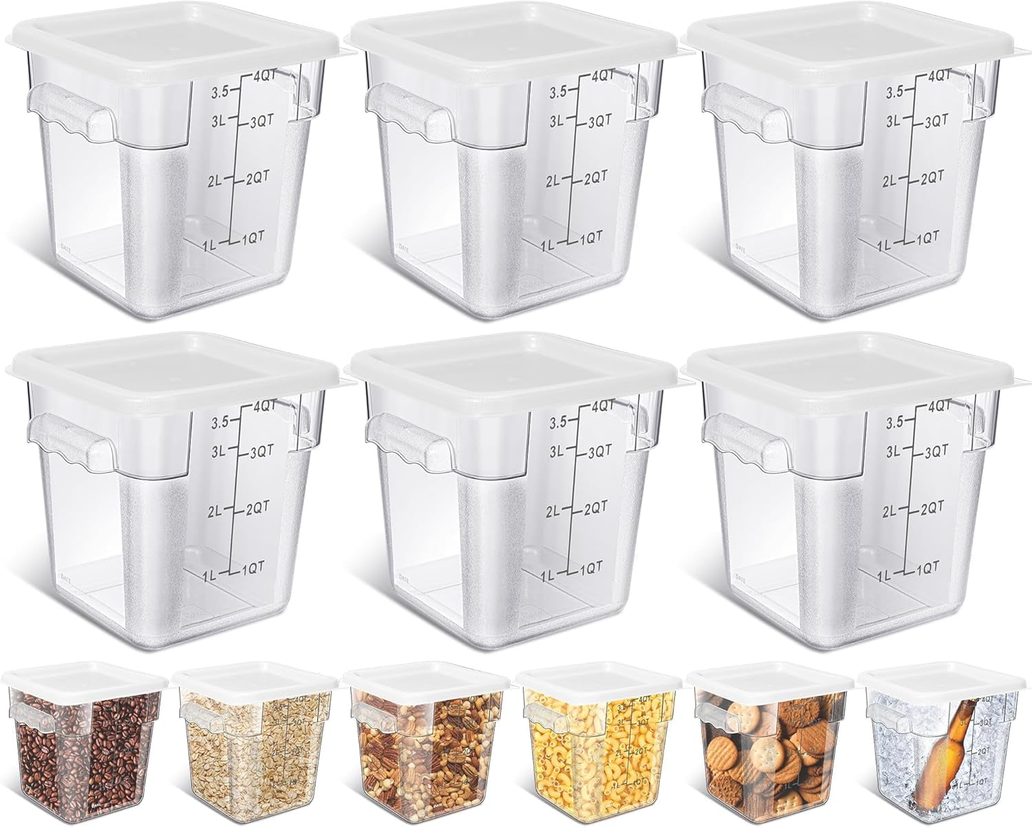 6 Pcs Commercial Clear Food Storage Containers 4 Qt Square Acrylic ...