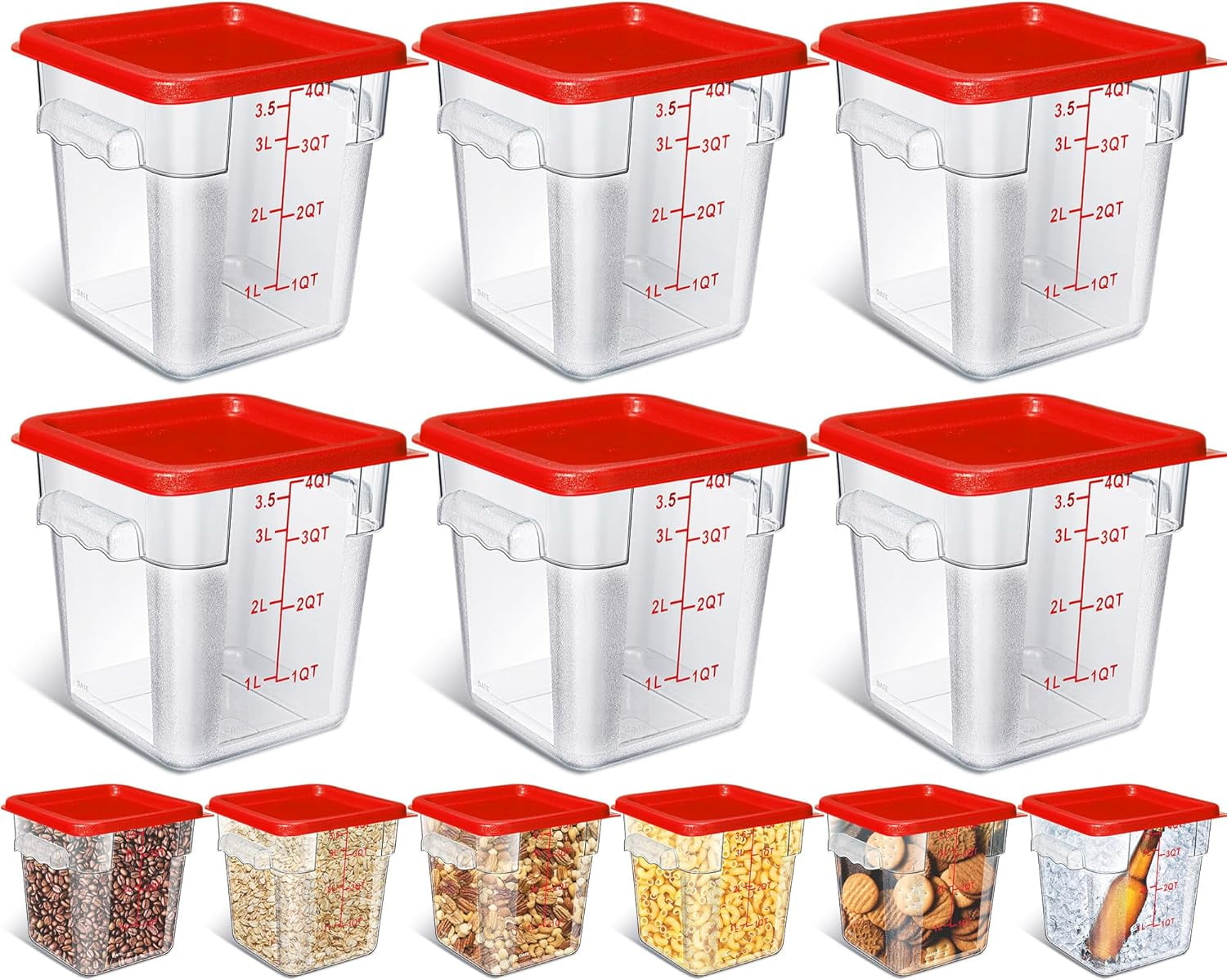 6 Pcs Commercial Food Storage Containers 4 Qt Square Acrylic Airtight ...