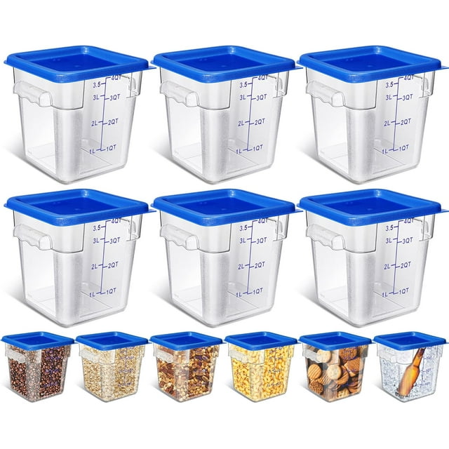 6 Pcs Commercial Food Storage Containers 4 Qt Square Acrylic Airtight ...