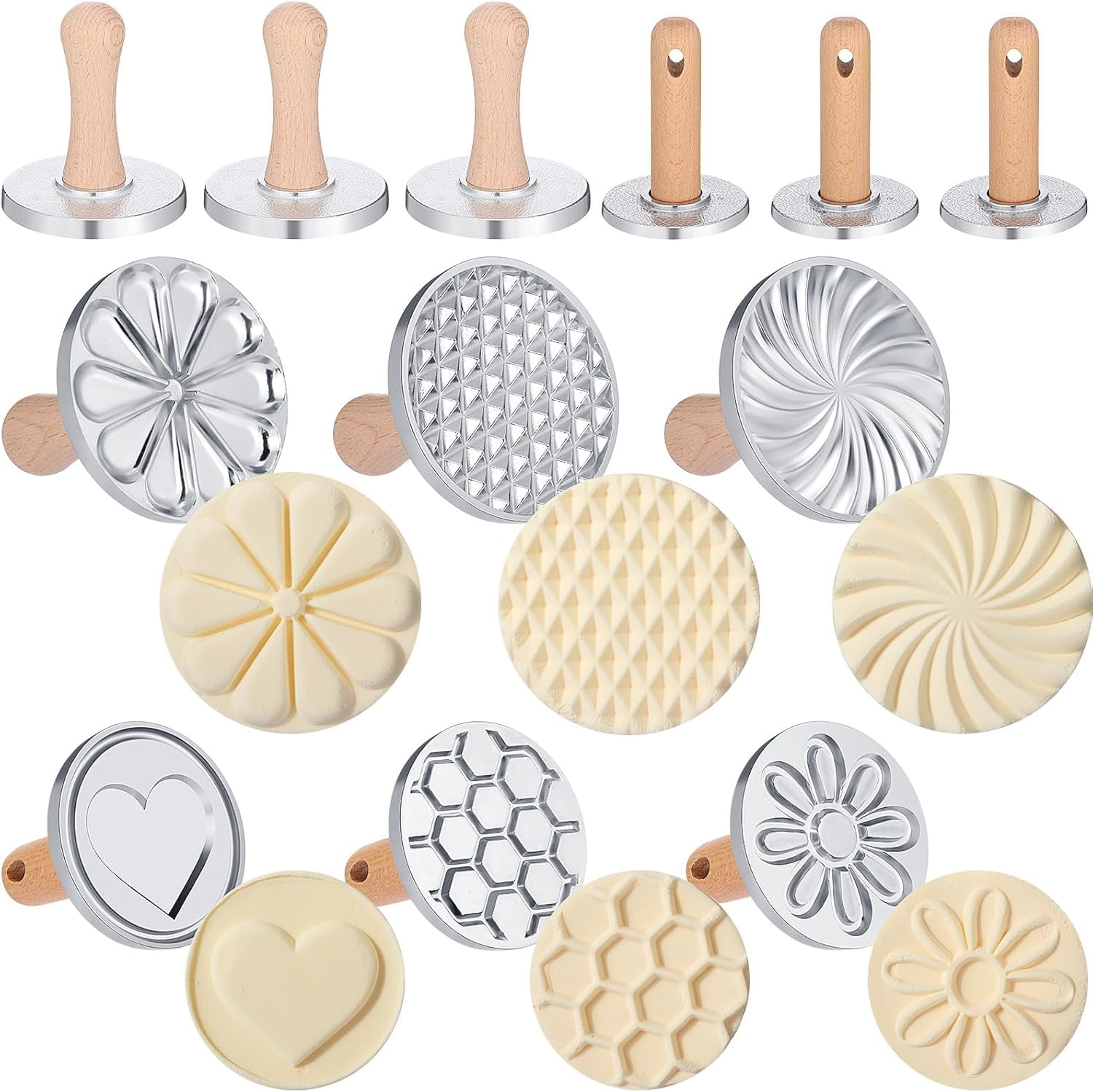 6 Pcs Cookie Stamps for Baking Metal Press with Wooden Handle Cookie ...