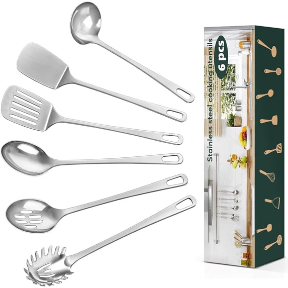 6 Pcs Cooking Utensils Set, Stainless Steel Kitchen Utensils, Heat ...