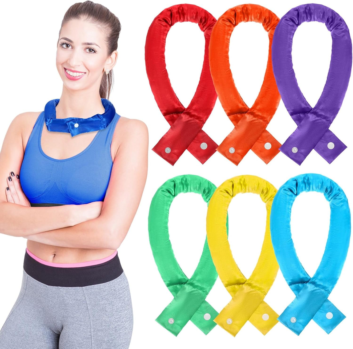 6 Pcs Cooling Neck Wraps with Button Cooling Bandana Neck Cooler Scarf ...