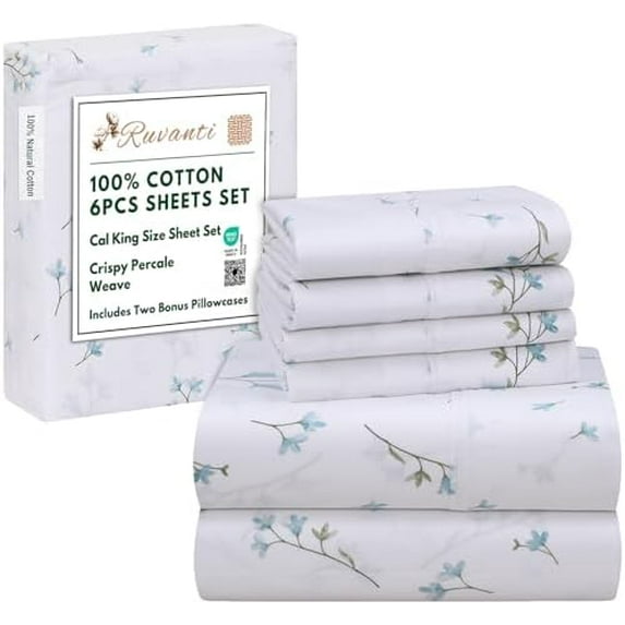 6 Pcs Cotton Sheets - 100% Natural Cotton Soft, Lightweight ...