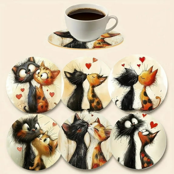 6 Pcs Cute Cat Coasters, Non-Slip Drink Pads for Bar Kitchen Dining ...