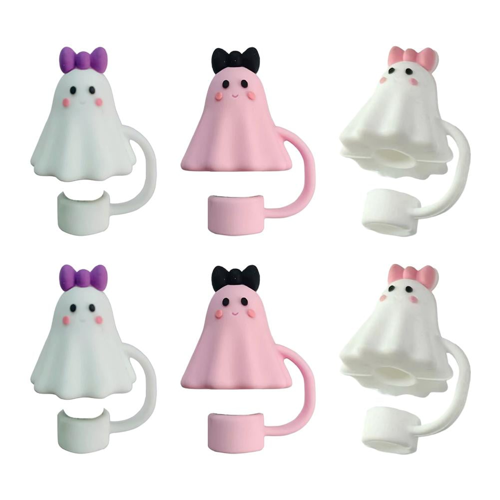 6 Pcs Cute Ghost Straw Cover Caps for Stanley Cup, Silicone Reusable ...
