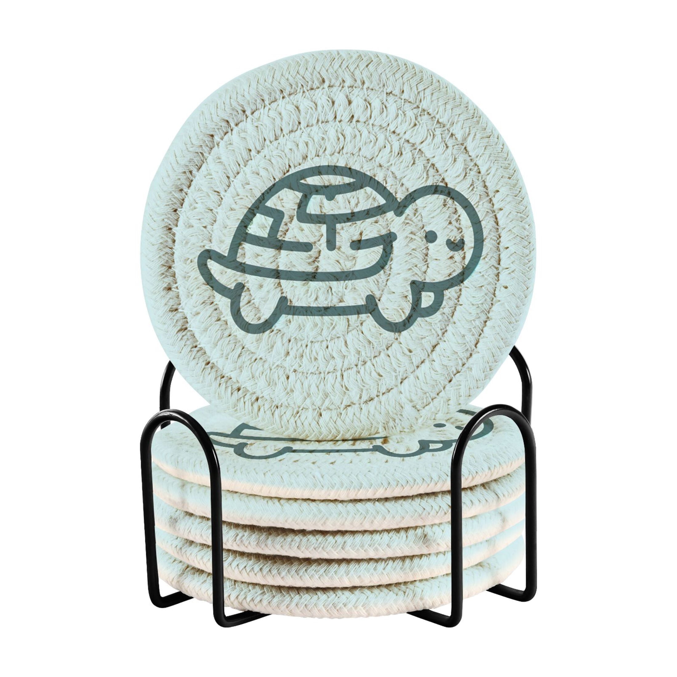 6 Pcs Cute Line Turtle Drink Coasters with Holder Absorbent Heat ...