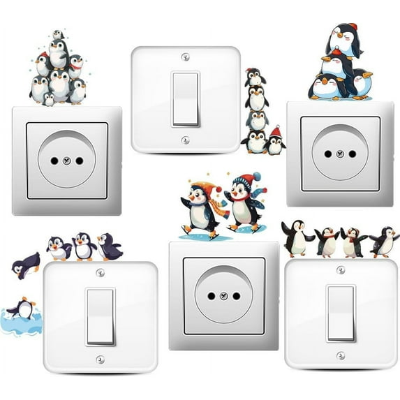 6 Pcs Cute Penguin Creative Light Switch Stickers Penguin Wall Sticker ...