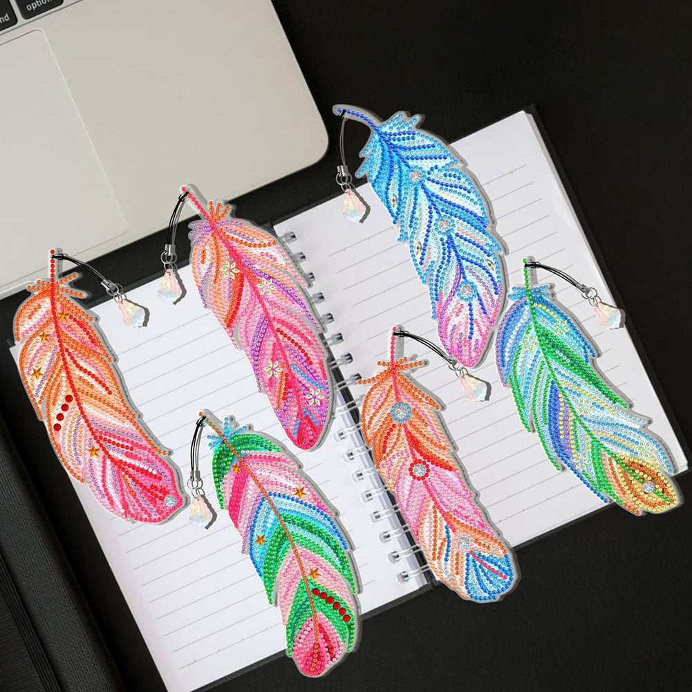 6 Pcs DIY Feather Bookmarks with Sparkle Art Craft Kit for Creative ...