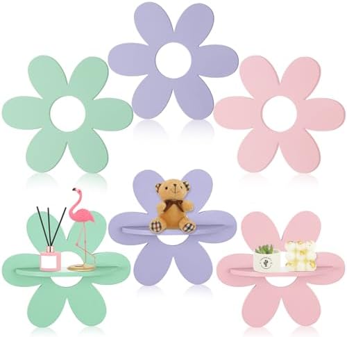 6 Pcs Daisy Flower Plant Wall Shelf Wooden Wall Sign, Cute Small ...