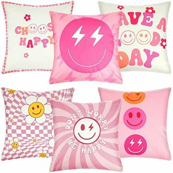 6 Pcs Decorative Preppy Throw Pillows Cushion Covers Cute Aesthetic ...