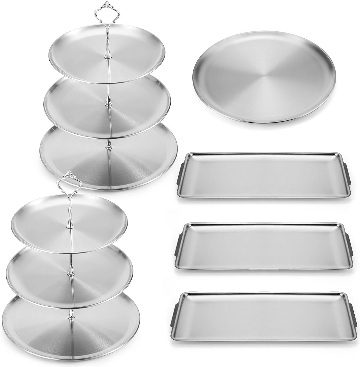 6 Pcs Dessert Table Display Set 2 Stainless Steel Cupcake Stand 3 Tier ...