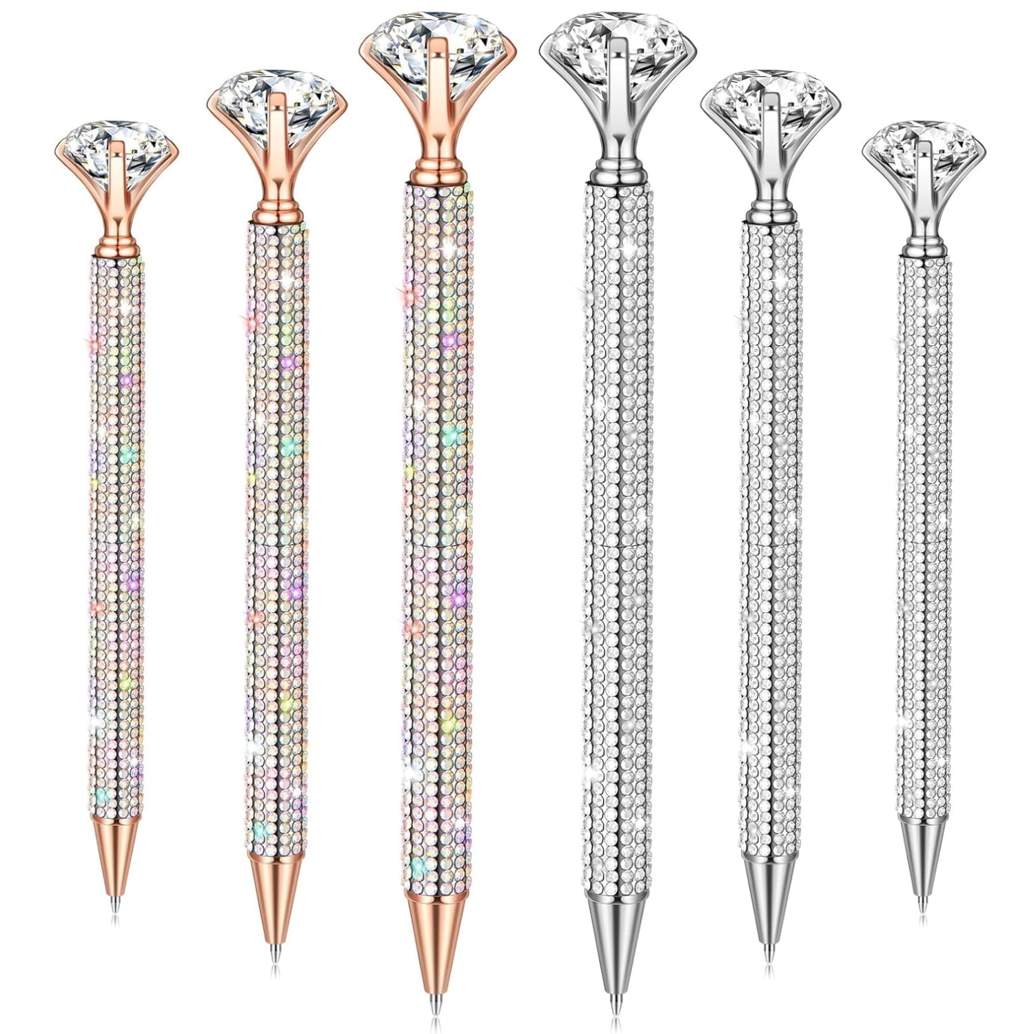 6 Pcs Diamond Ballpoint Pens With Metal Case , Glitter Rhinestone Pens ...