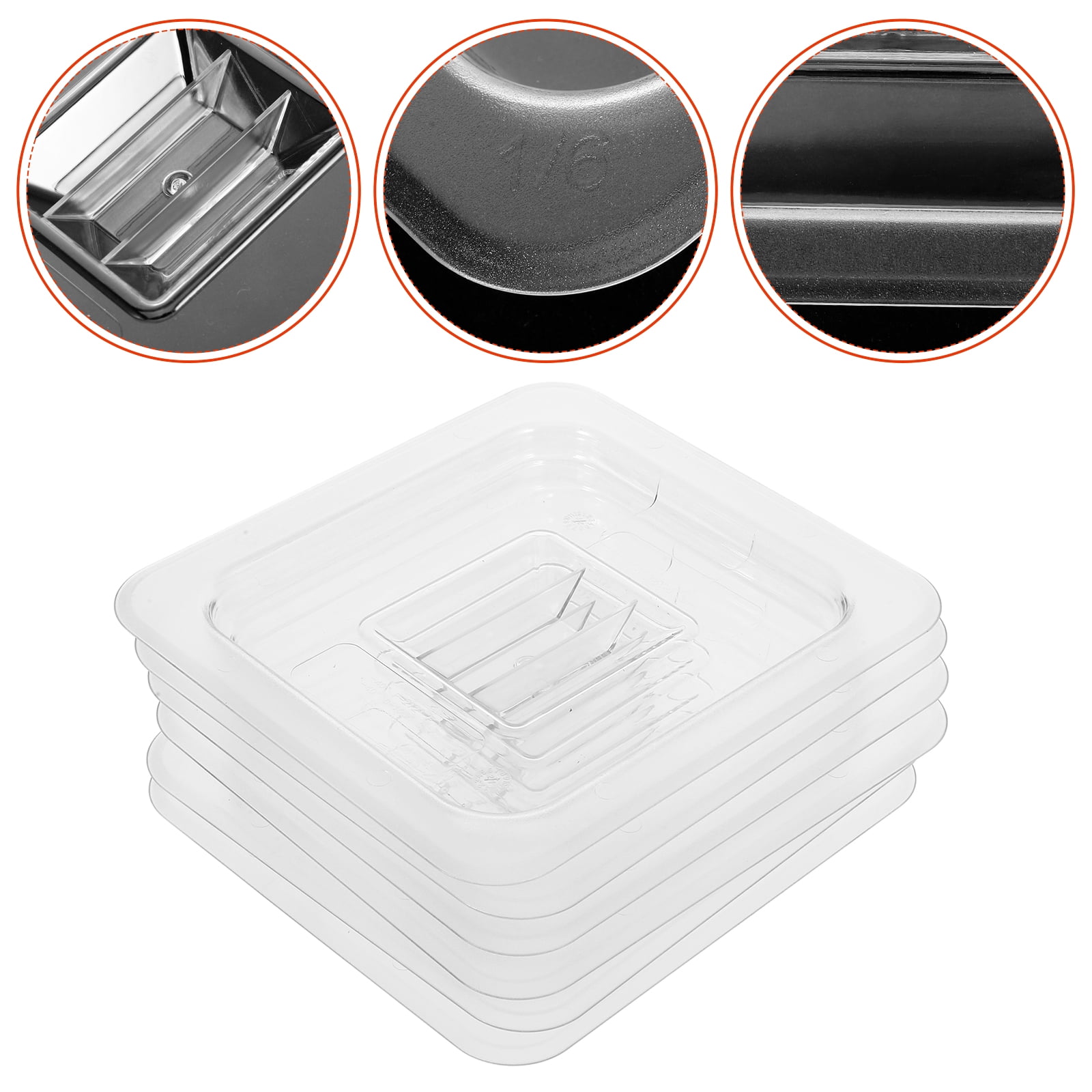 6 Pcs Dinner Plate Cover 1/6 Size Food Pan Lid Transparent Food Pan Lid ...