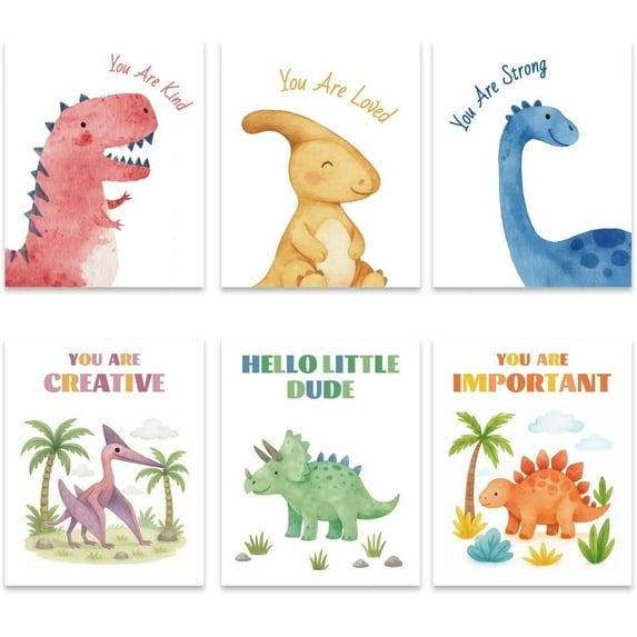 6 Pcs Dinosaur Prints Wall Art Animal Prints Posters Motivational Words ...