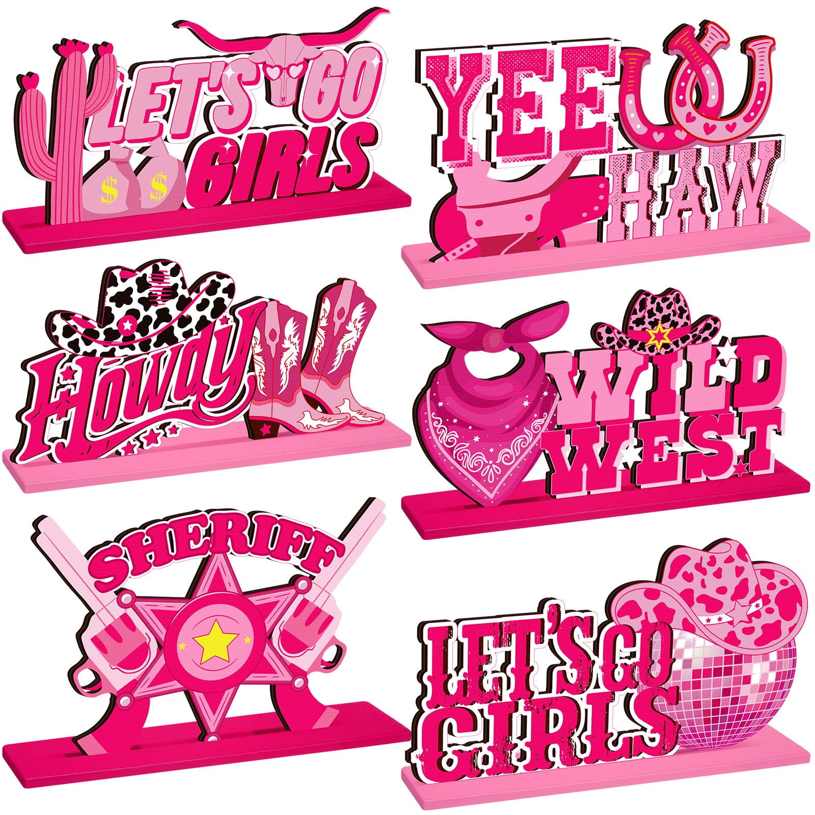 6 Pcs Disco Cowgirl Party Decorations BSL1 Pink Let's Go Girls ...
