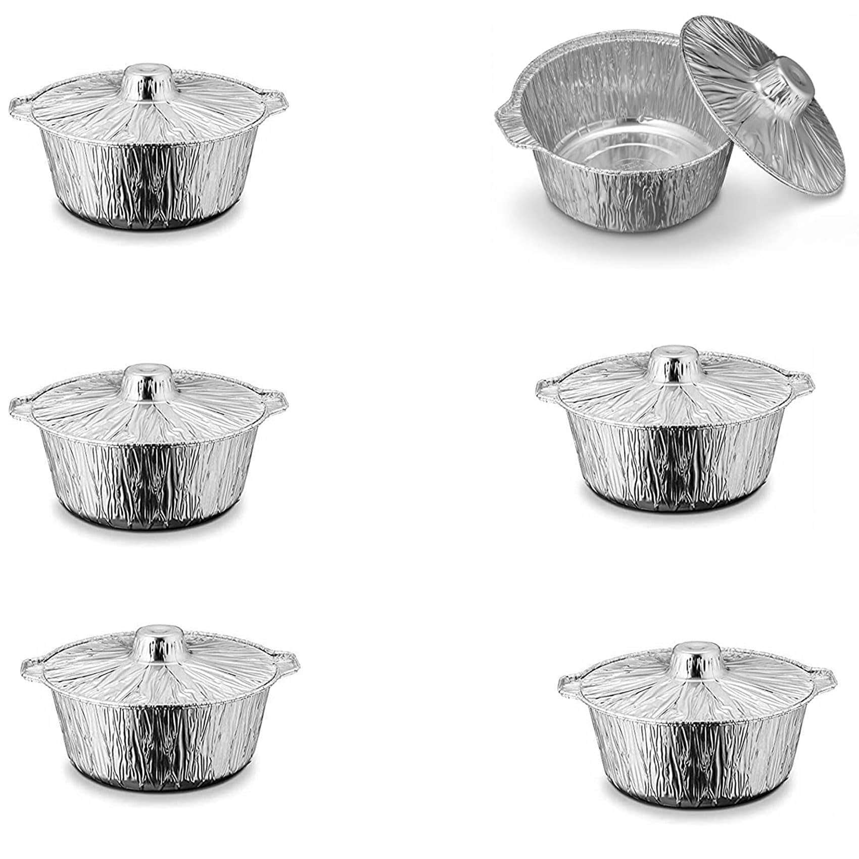 6 Pcs Disposable Aluminum Pot with Lids, MODANU Round Aluminum Foil ...