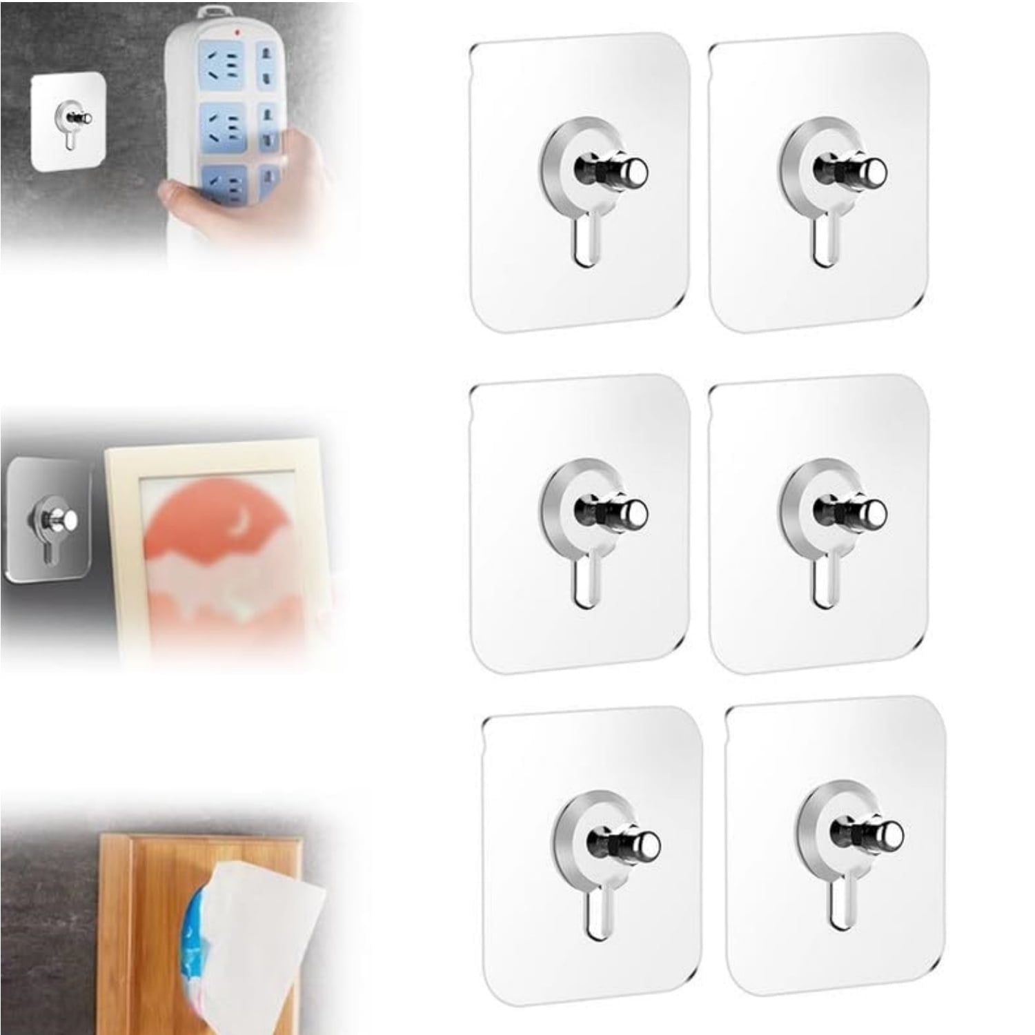 6 Pcs Drill Free Adhesive Hooks,Picture Hangers Without Nails, 2.75 ...