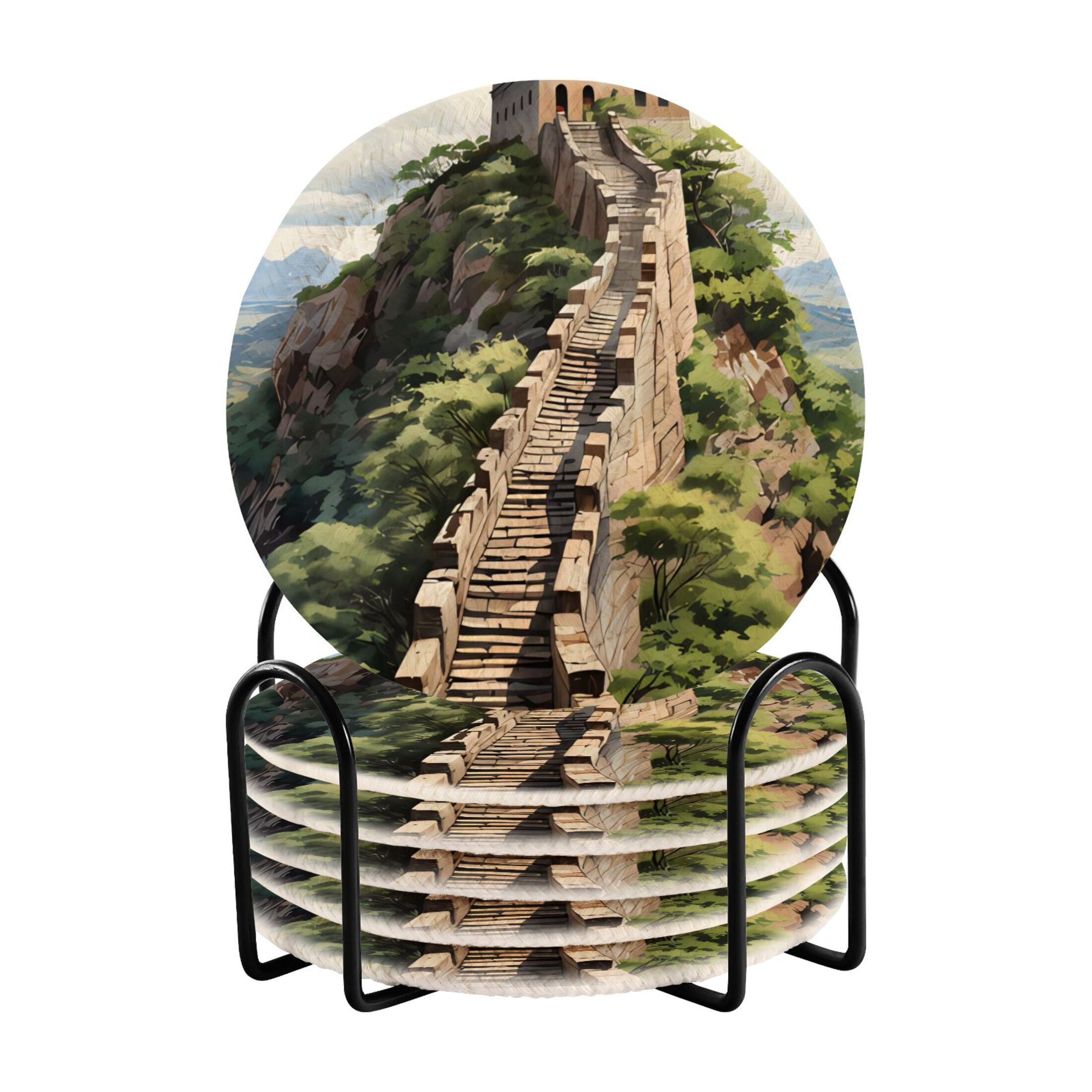 6 Pcs Drink Coasters Sets with Holder Pads Cotton Cup Heat-Resistant ...